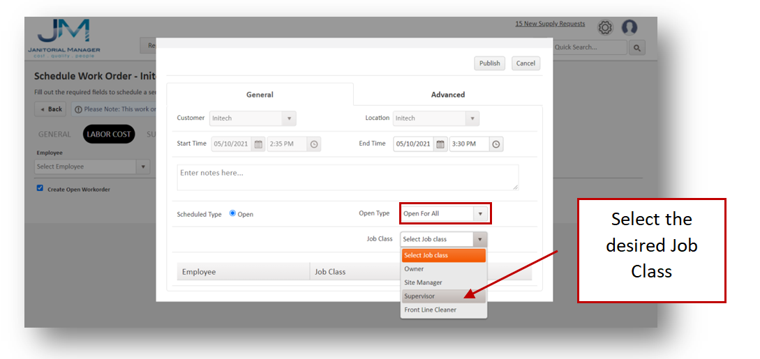 Open Work Orders – Janitorial Manager