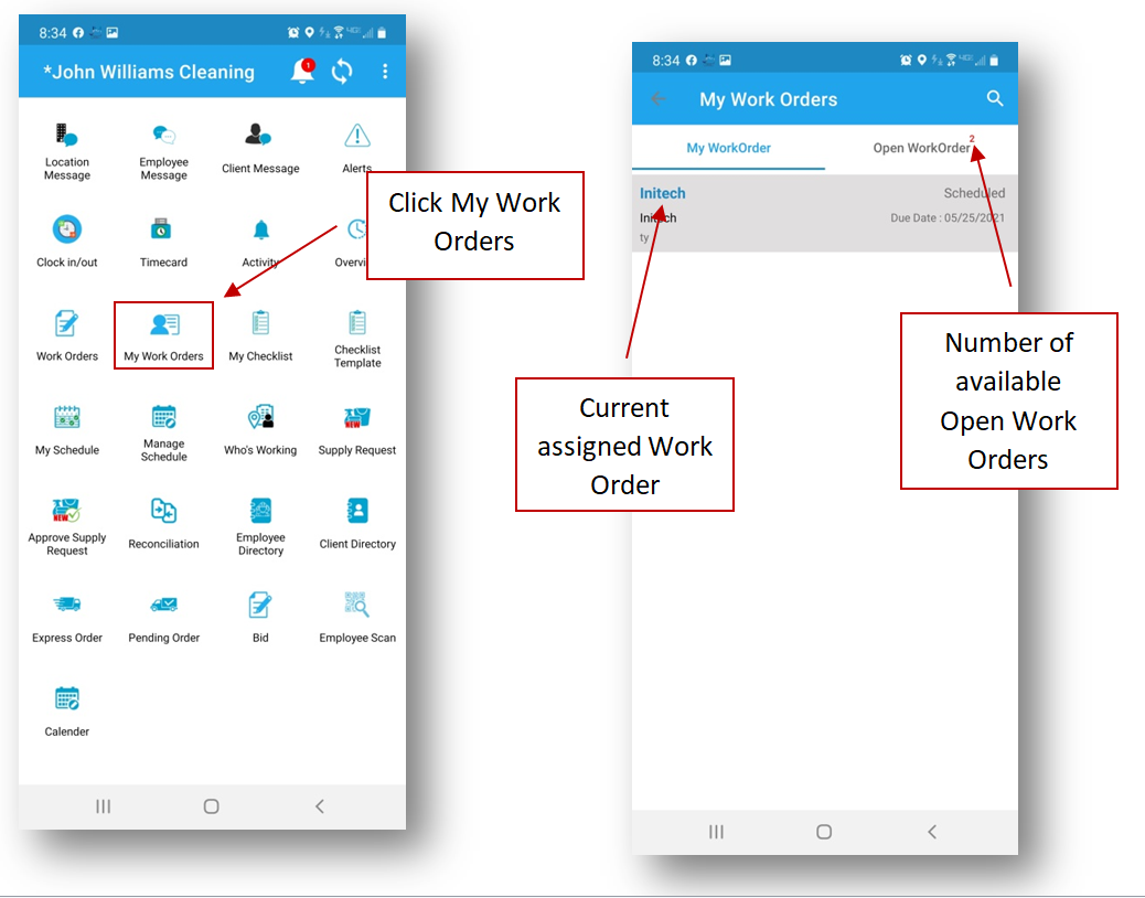 Open Work Orders – Janitorial Manager