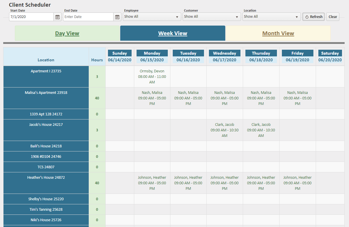 Schedule Dashboard – Janitorial Manager