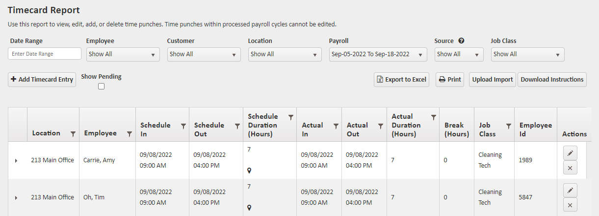 Timekeeper Reporting – Janitorial Manager